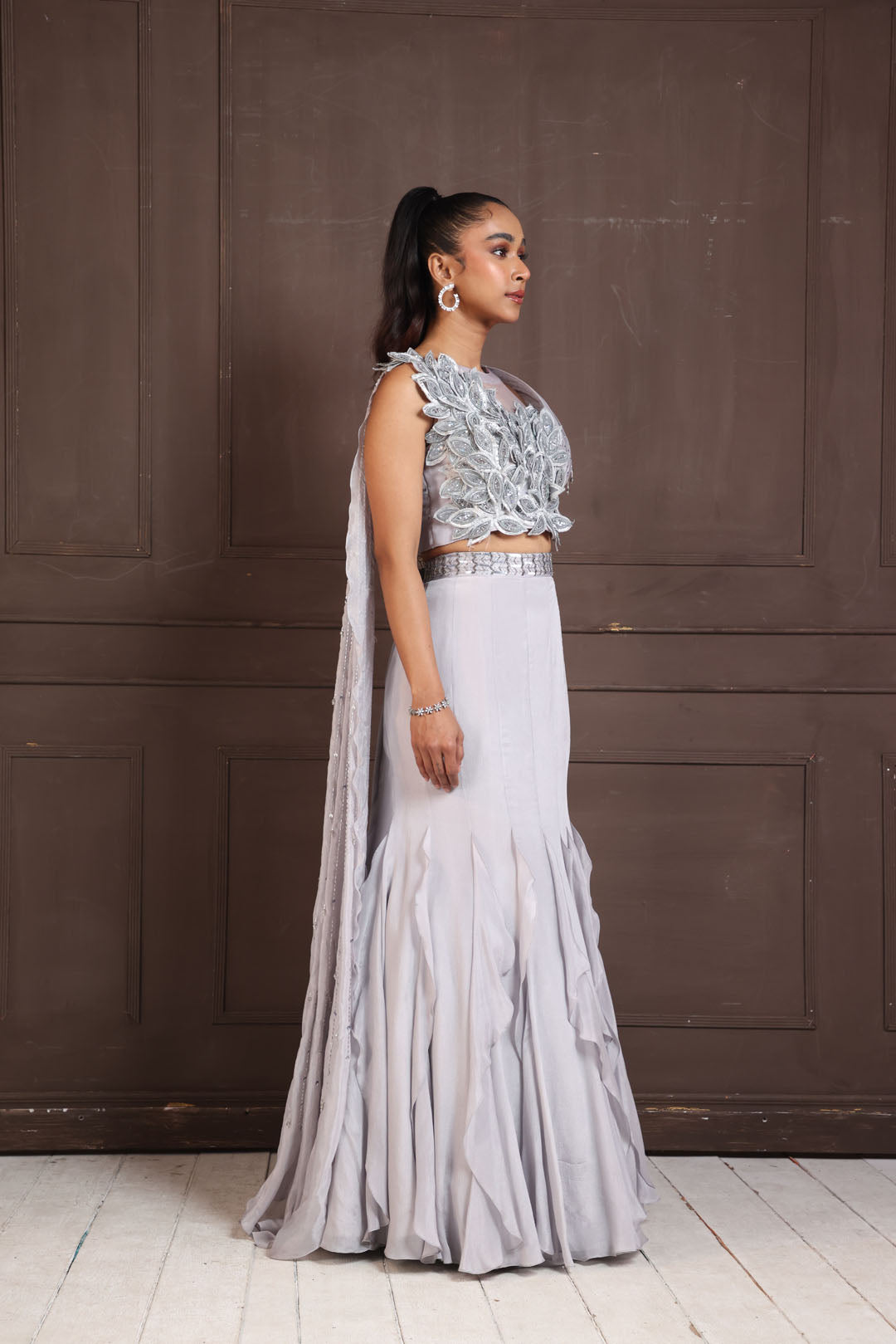 Silver Petal Embellished Lehenga Set – Smriti Apparels